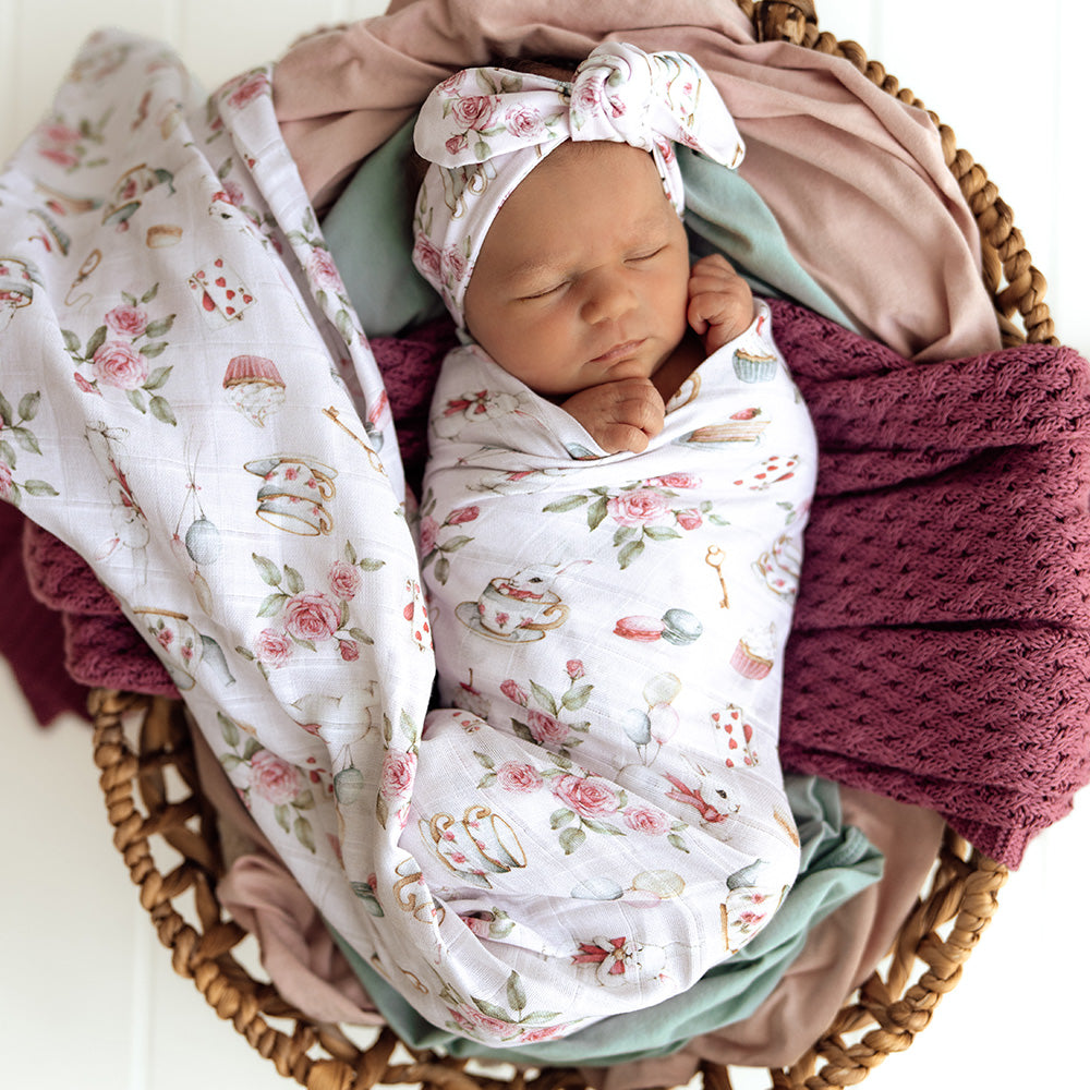 Alice’s Tea Party Organic Muslin Wrap | Snuggle Hunny