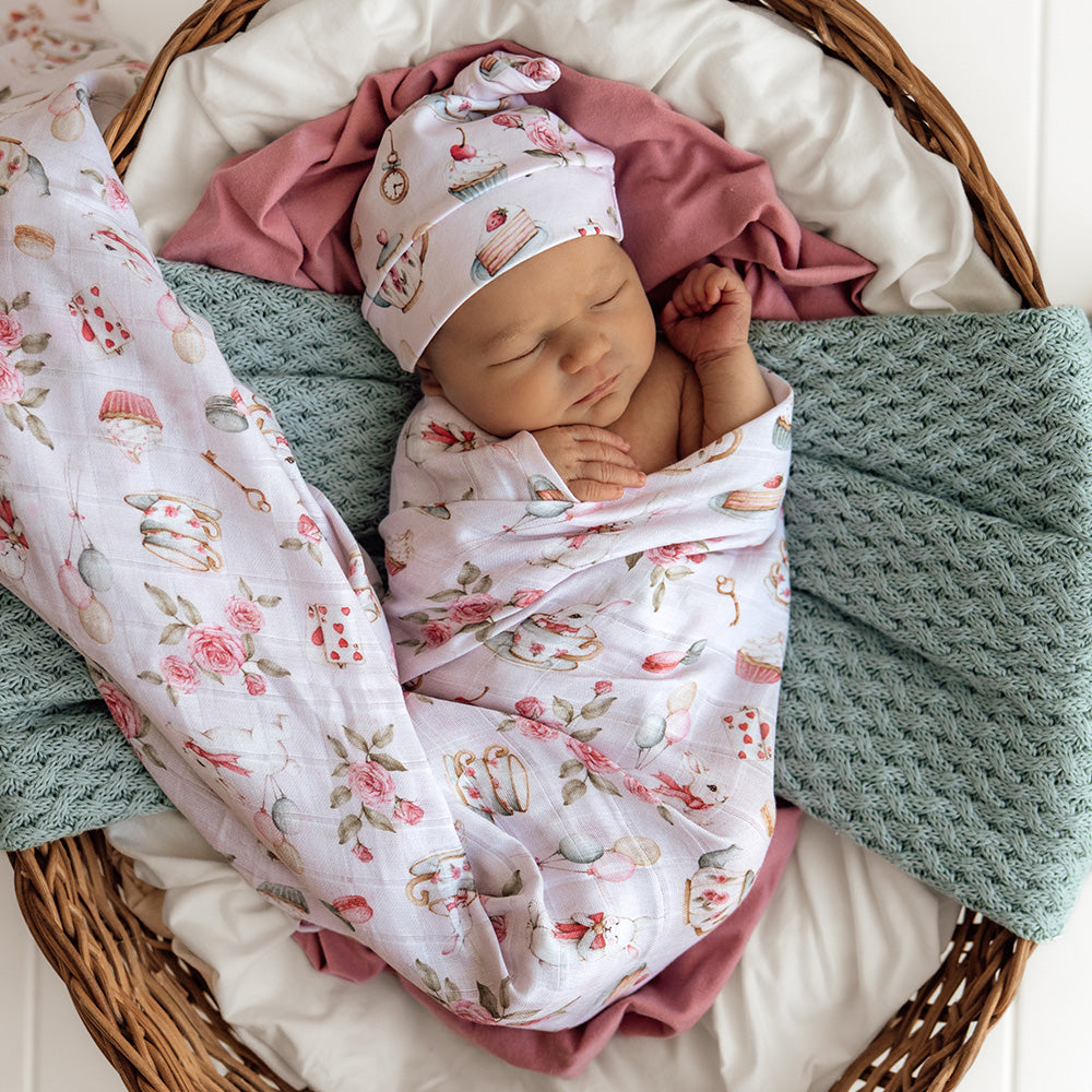 Alice’s Tea Party Organic Muslin Wrap | Snuggle Hunny