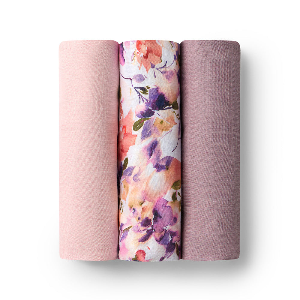 Large Organic Muslin Wraps 3 Pack - Blushing Beauty | Snuggle Hunny
