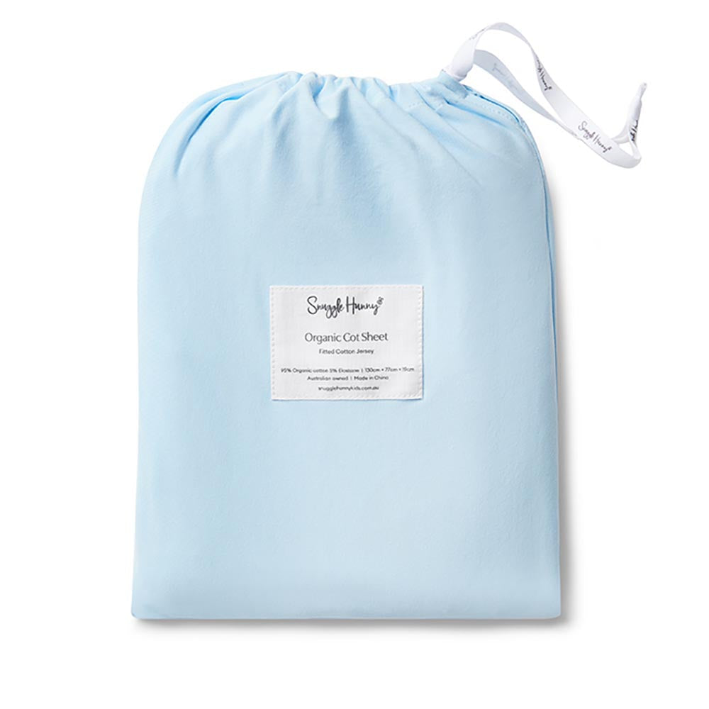 Baby Blue Organic Fitted Cot Sheet | Snuggle Hunny
