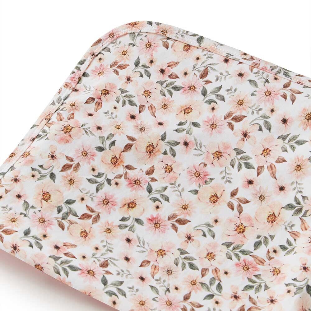 Spring Floral Organic Baby Jersey Swaddle Wrap & Topknot | Snuggle Hunny