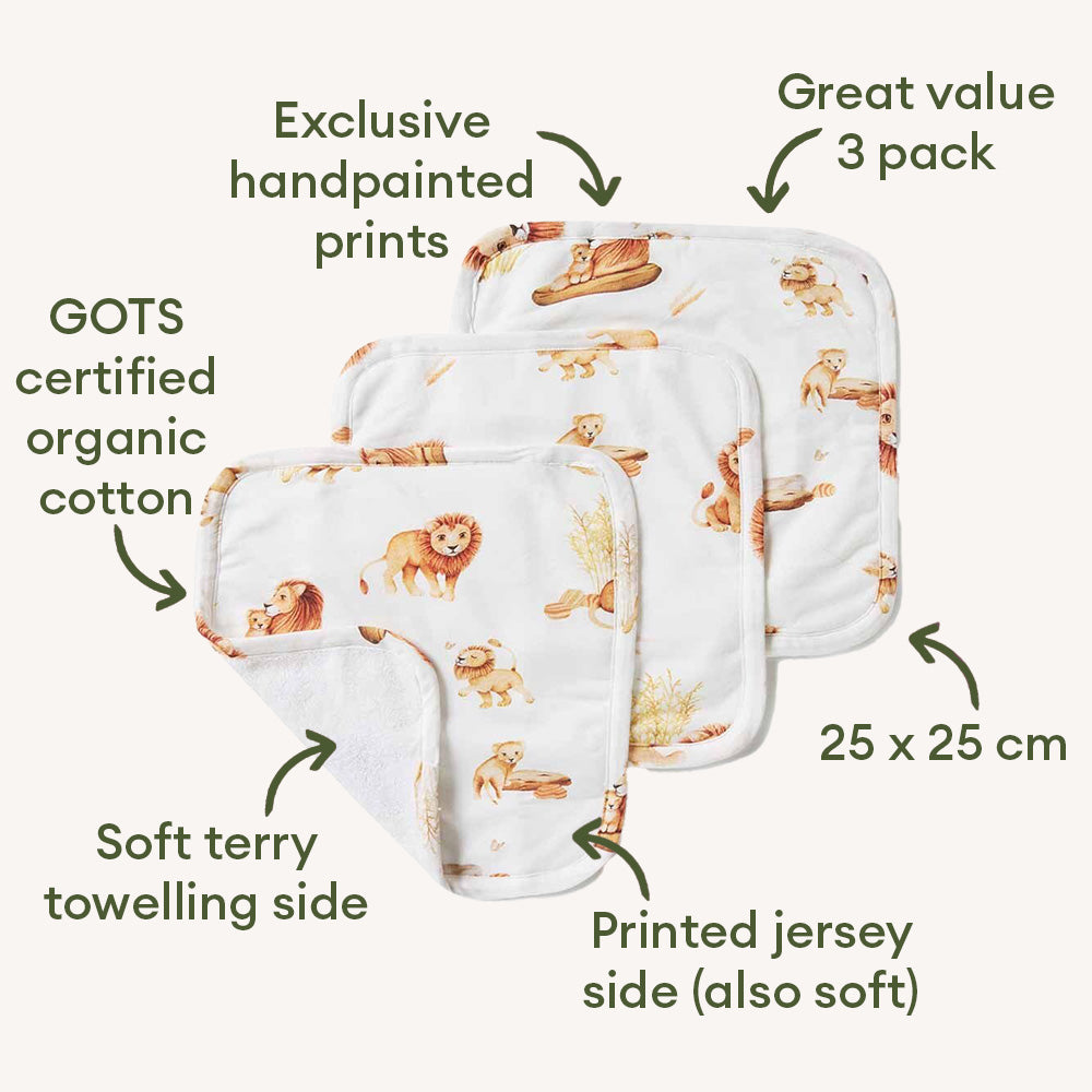 Lion Organic Wash Cloths - 3 Pack | Snuggle Hunny