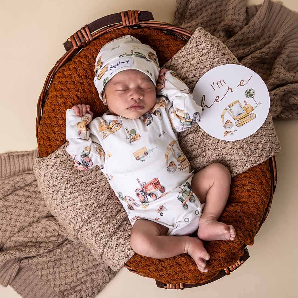 Diggers Organic Long Sleeve Baby Bodysuit | Snuggle Hunny