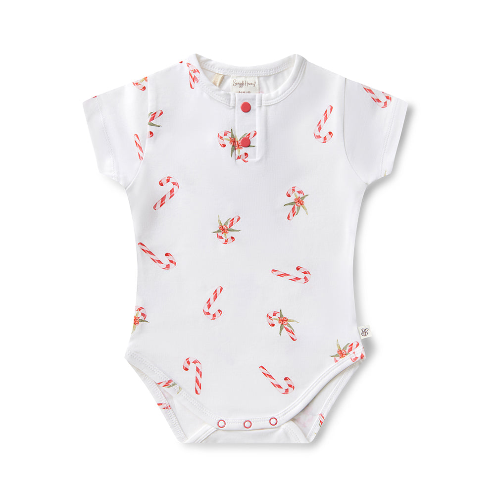 Candy Cane Short Sleeve Organic Bodysuit | Snuggle Hunny