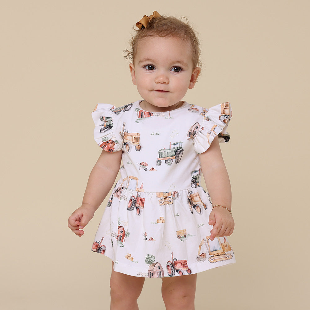 Diggers & Tractors Organic Baby & Toddler Dress | Snuggle Hunny
