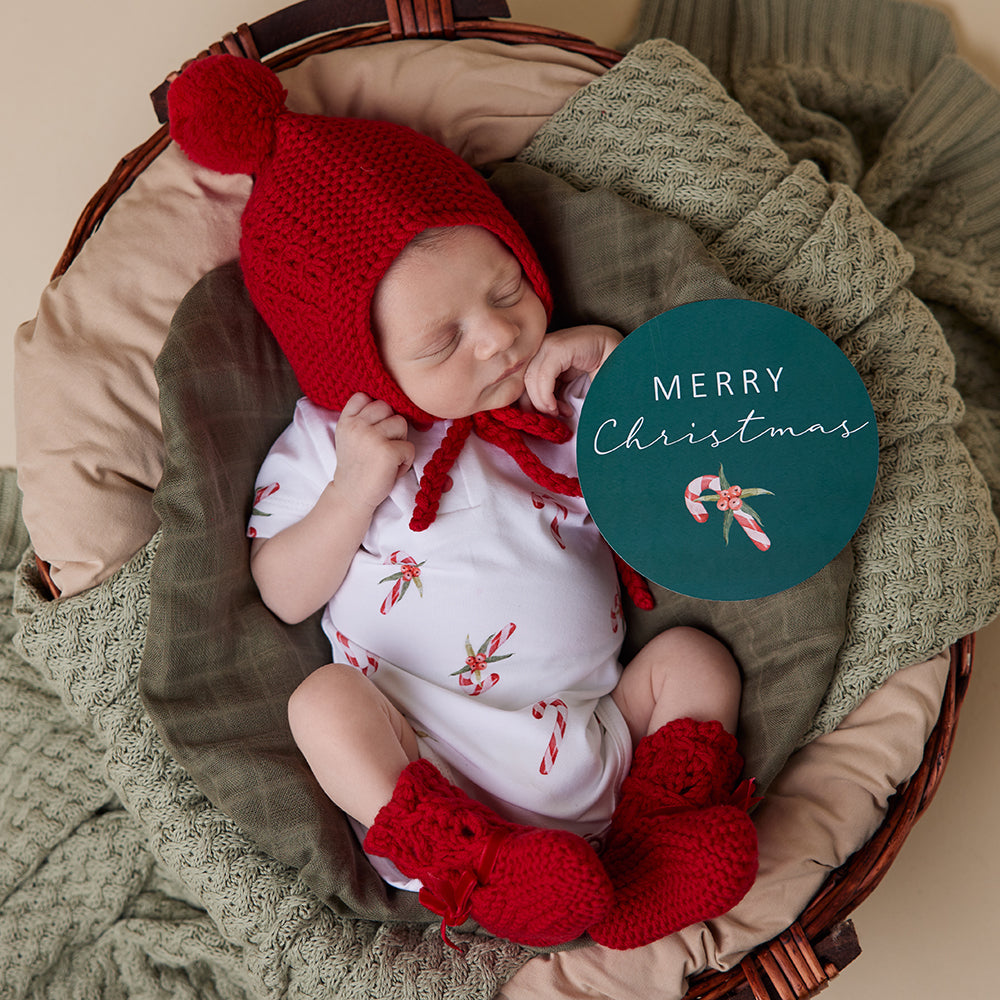 Red Merino Wool Baby Bonnet & Booties | Snuggle Hunny