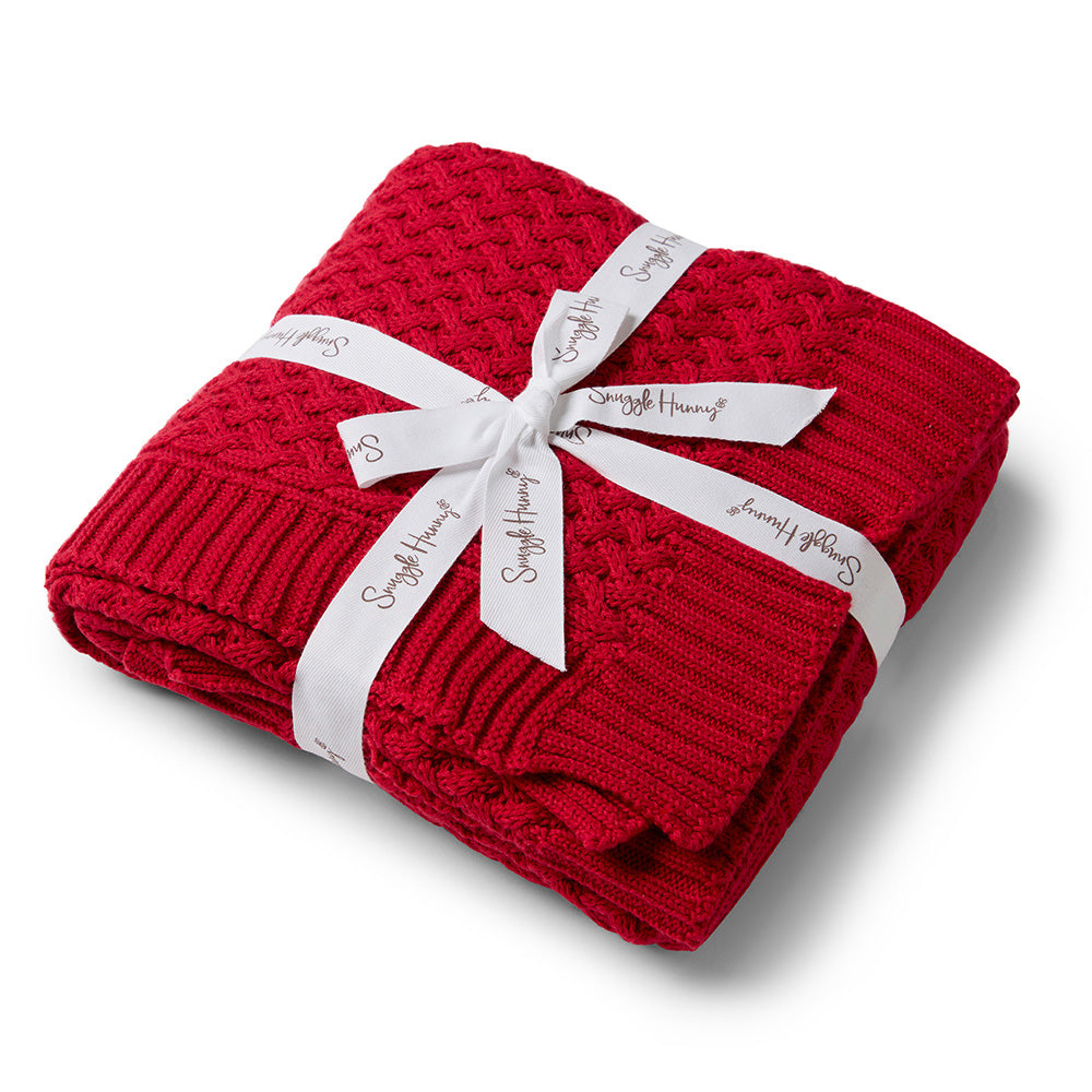 Red Knitted Baby Cot Blanket | Snuggle Hunny
